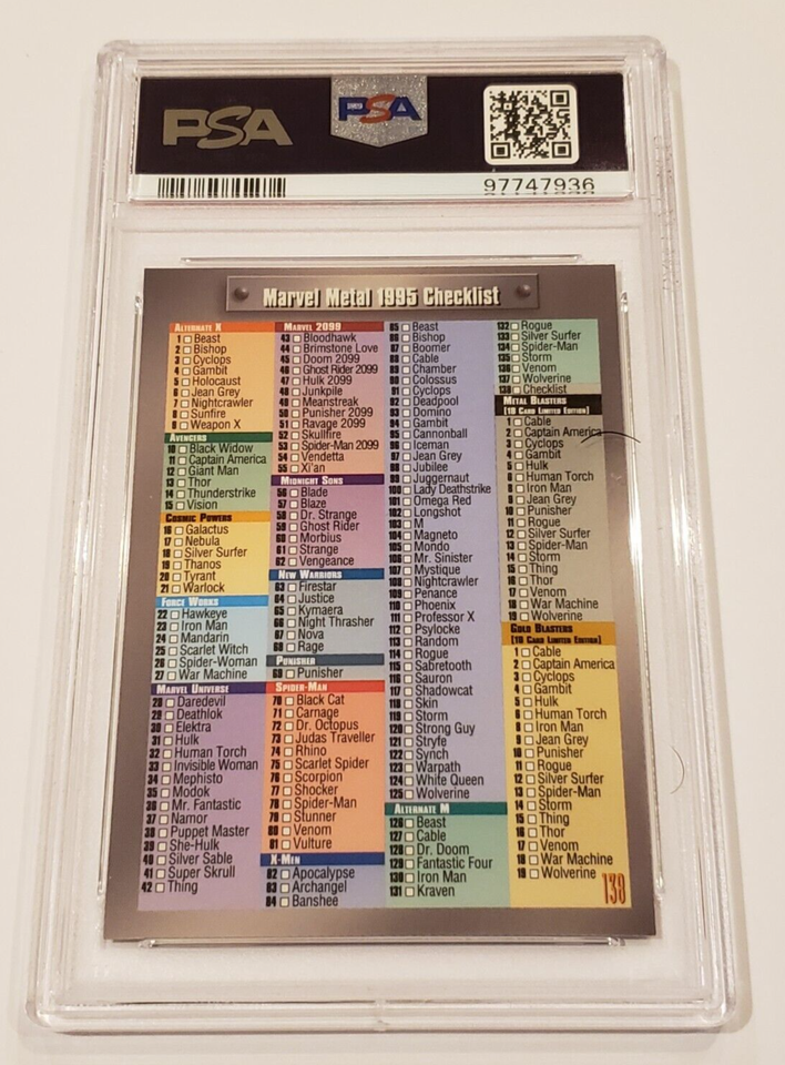 🔴1995 Marvel Metal Checklist #138 PSA 10 Spider-Man Iron Man Hulk | eBay