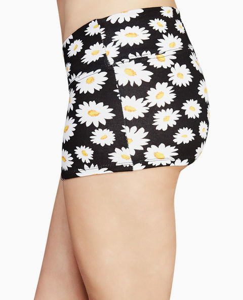 ROSES DAISY floral Black mini shorts shortie yoga boy-shorts Cotton S M ...