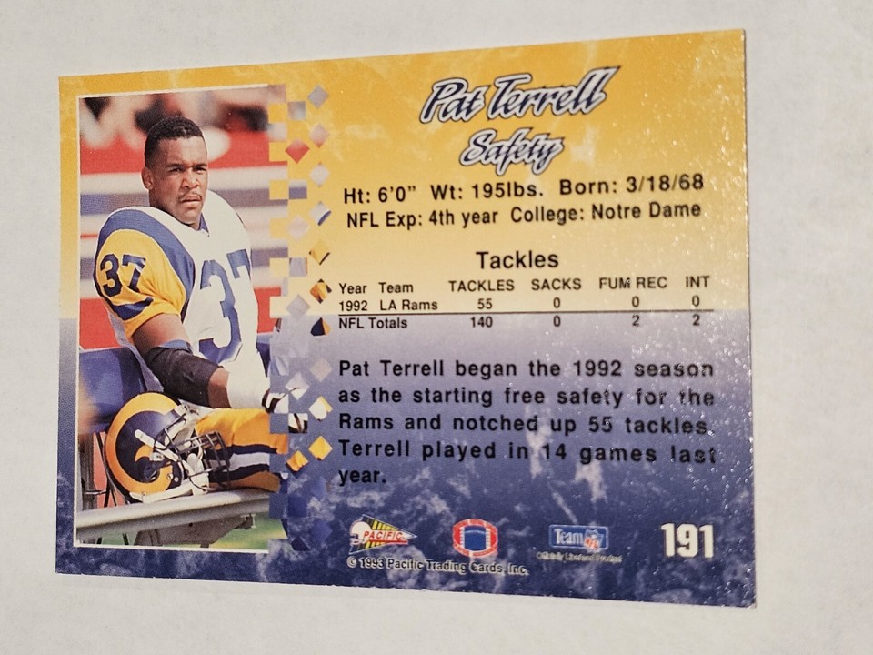 1993 Pacific Football Card #191 Pat Terrell | eBay