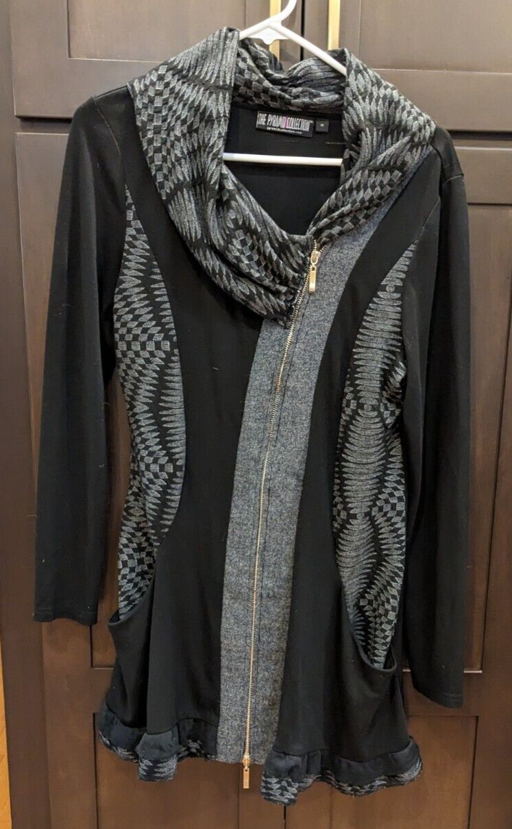 The Pyramid Collection Tunic Jacket Black Gray Zip St… - Gem