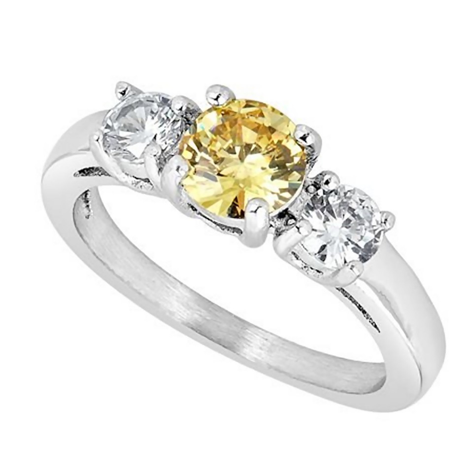 November Birthstone Ring Yellow Cubic Zirconia Stainless Steel Band ...