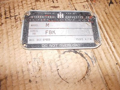 1951 Farmall M Rowcrop tractor Original IH Serial Number tag #276948X1 ...