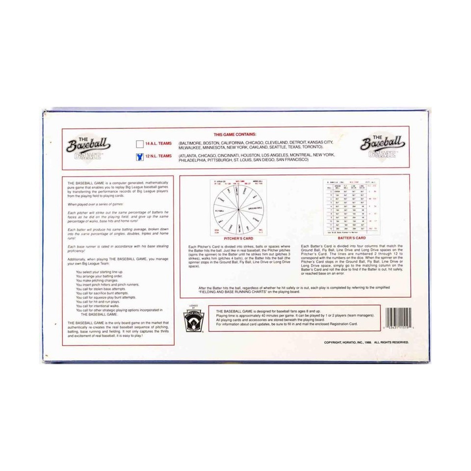 Horatio Board Game Baseball Game (N.L. Teams Ed) Box VG+/EX | eBay