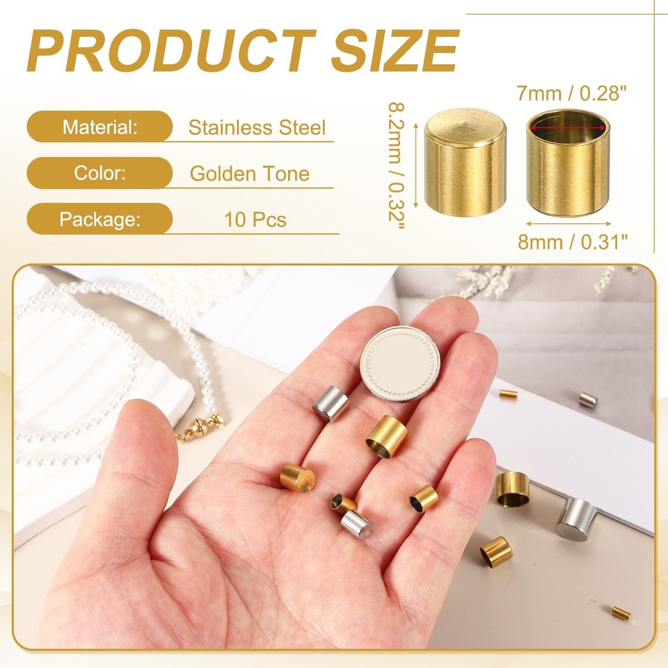 10 Pcs 7 mm Dia. Stainless Steel Rope End Caps, Golden Tone | eBay