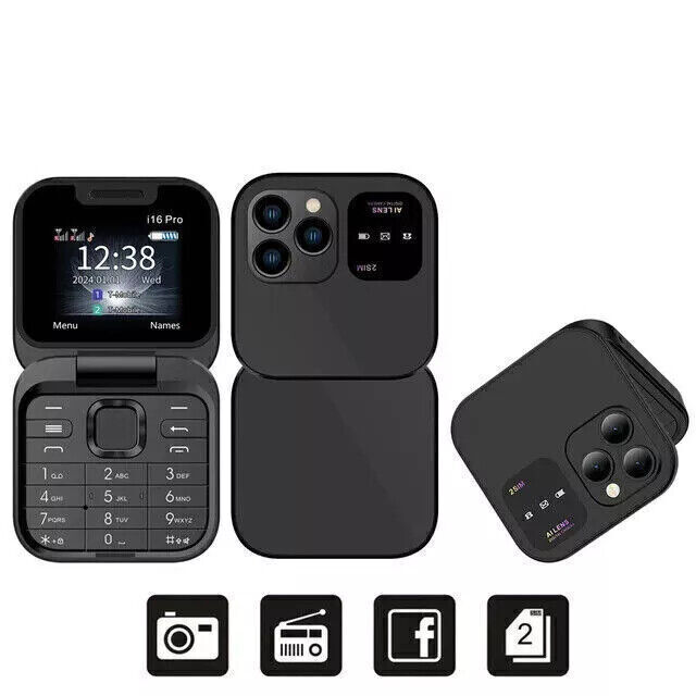 For i16 Pro Mini Unlocked Flip Mobile Phone 2 SIM Card Small Display ...