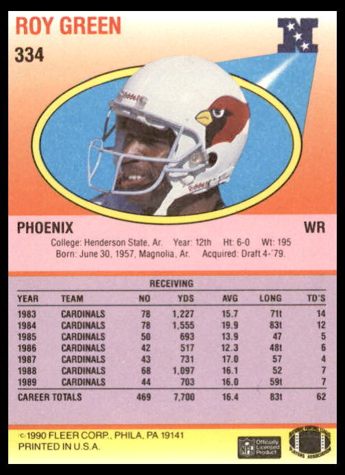 1990 Fleer #334 Roy Green Phoenix Cardinals | eBay