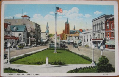 Everett, MA 1920 Postcard: Downtown Square/Cars - Massachusetts Mass | eBay