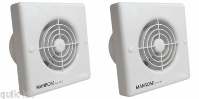 2 x Manrose QF100T "Quiet" Extractor Fans with Timer for 4"/100mm duct ...