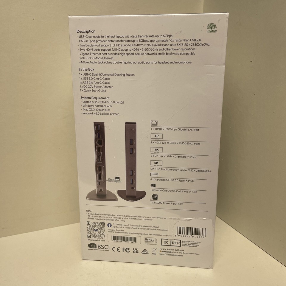 WavLink USB-C Dual 4K Universal Dock Display Link W/ Dual Monitors (WL ...