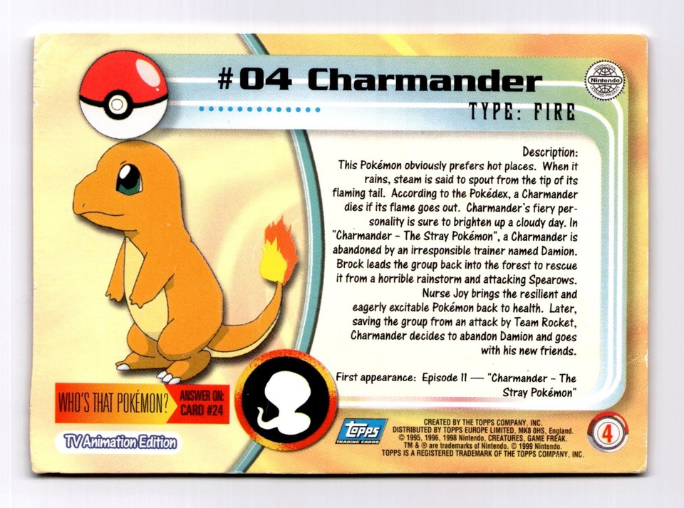 Charmander #04 Topps TV Animation Pokemon Heavy Play+ | eBay UK