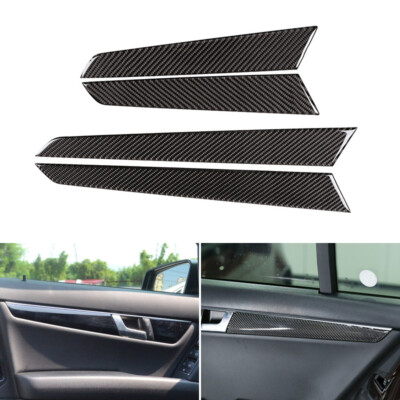 Real Carbon Fiber Door Panel Strips Sticker Cover for Mercedes Benz C ...