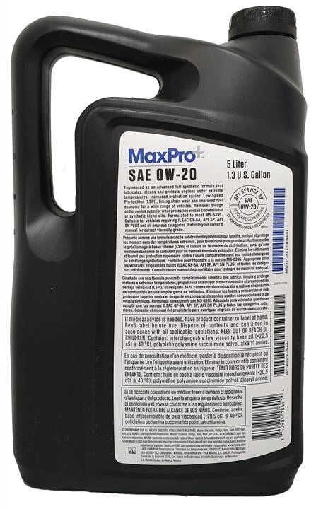 0W-20 Genuine Mopar MaxPro+ Engine Oil for Chrysler & Dodge ...