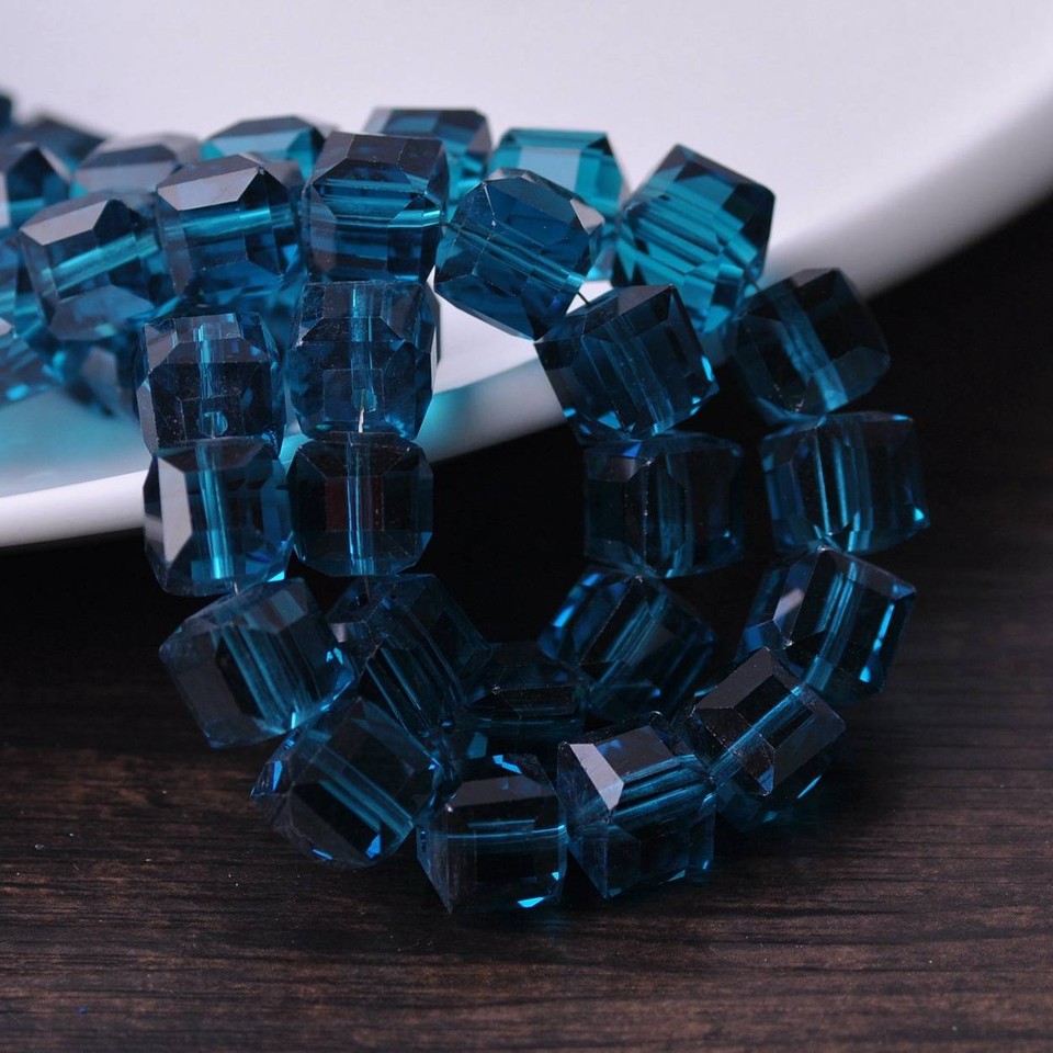 10pcs 10mm Cube Square Faceted Crystal Glass Charms Loose Spacer Beads ...