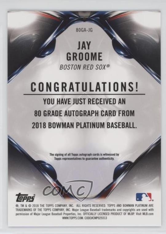 2018 Bowman Platinum 80-Grade Prospect Auto 26/80 Jay Groome #80GA-JG ...