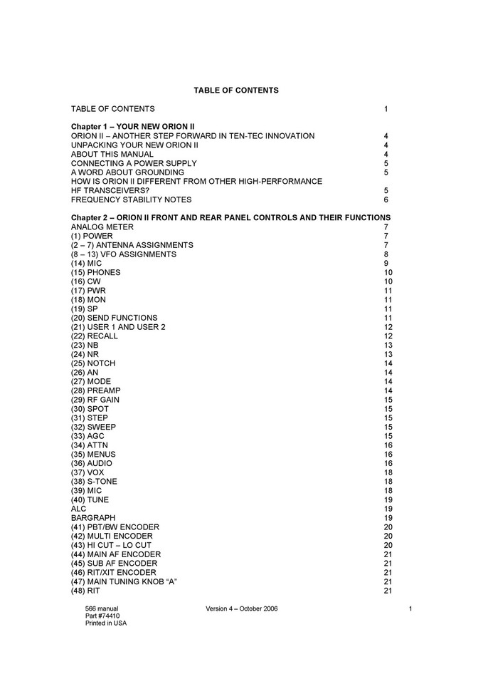 TEN TEC Model 566 Orion II Operators Manual - STEEL WIRE BOUND - TOUGH ...