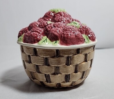 Vintage 4" Ceramic Raspberry Basket Hobbiest Trinket Box | eBay