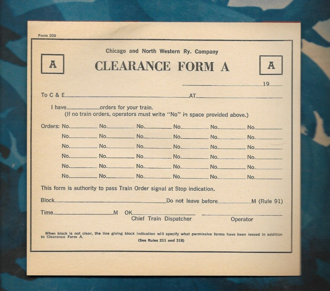Chicago and Northwestern Railway Railroad Clearance Form A 10 sheets ...
