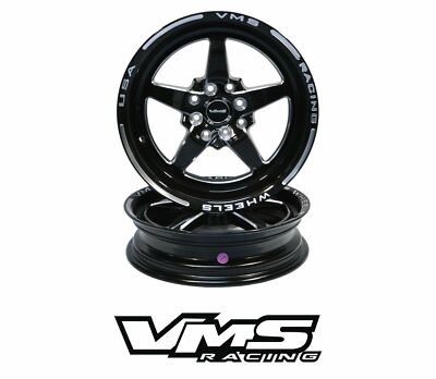 QTY 2 VMS RACING STAR 5 SPOKE DRAG SKINNY WHEELS SET 4X100/4X108 15x3.5 ...