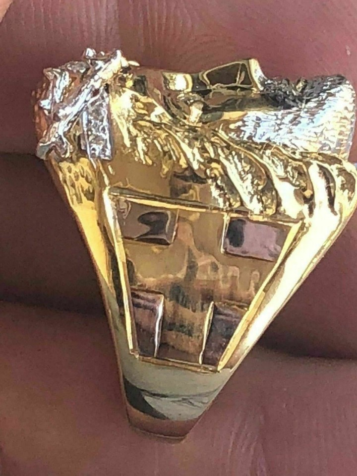 Men Real 14k Yellow Gold Plated Solid 925 Silver Jesus Face Ring ...