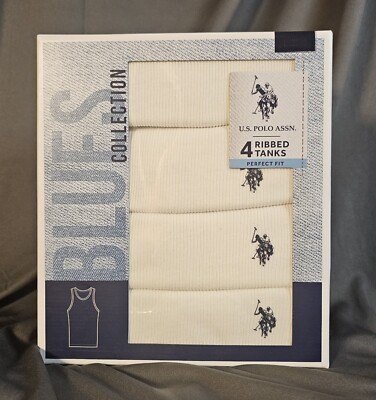 US Polo Assn Blues Collection 4 Ribbed Tank Tops L White Cotton Blend ...