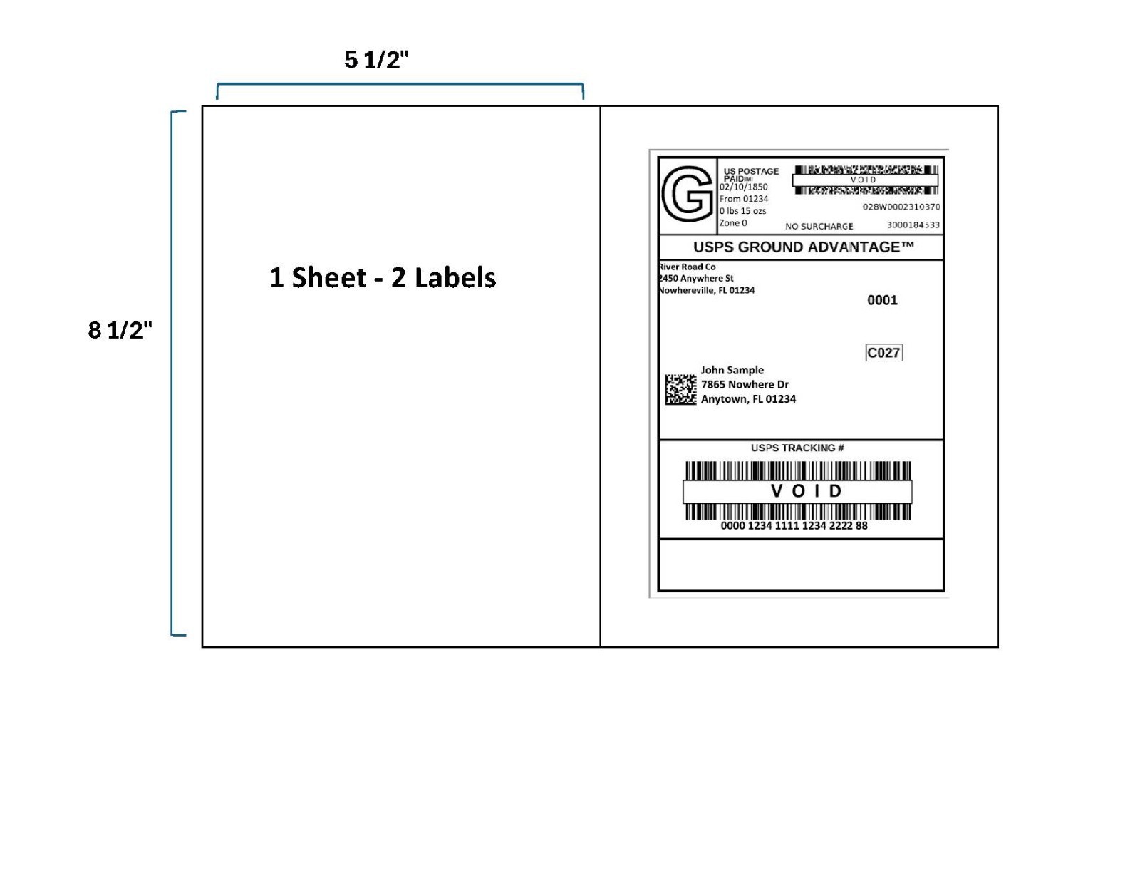 Half Sheet Shipping Labels 8.5" x 5.5" – 2 per Sheet - Choose Quantity ...