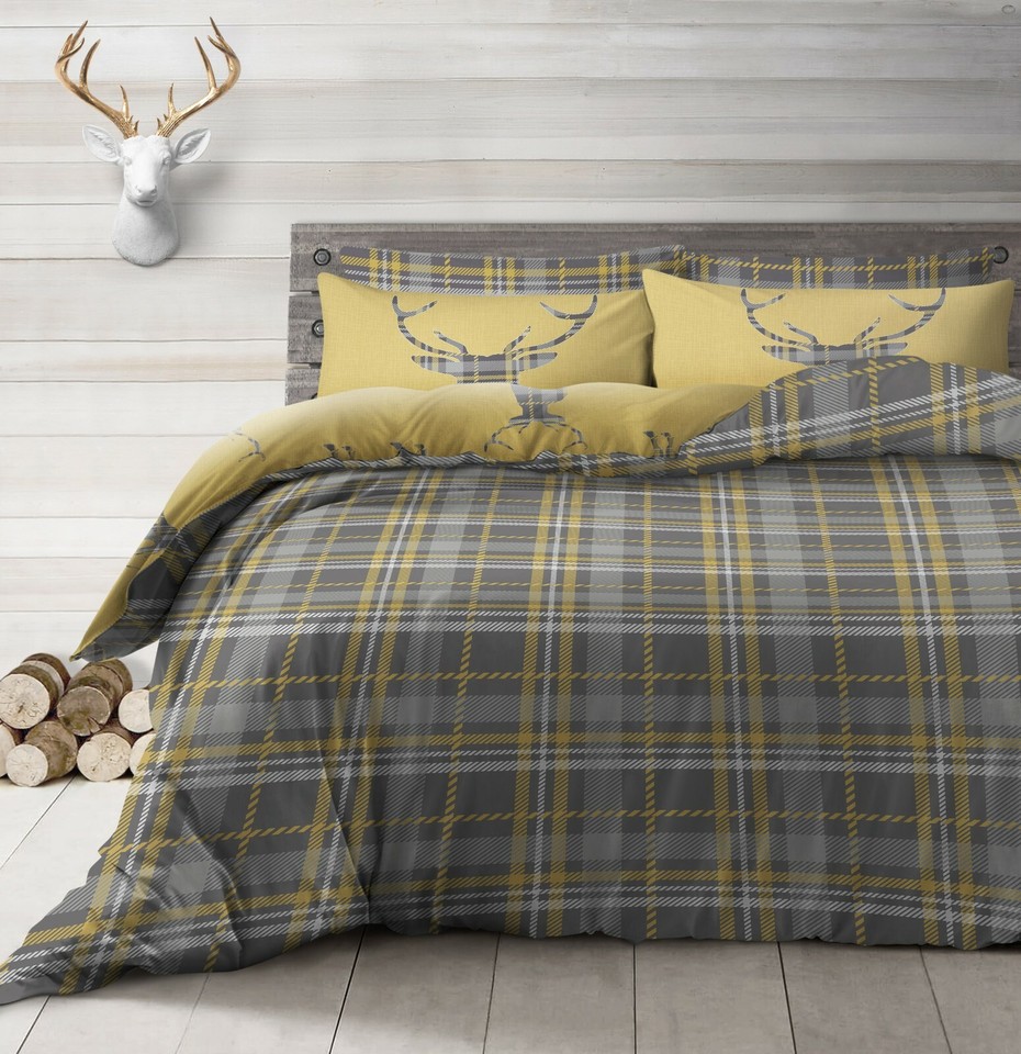 Winter Stag Bedding Set Single Double King Reversible Check Duvet Quilt ...