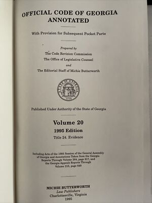 Official code of Georgia Annotated Volume 20 Tables 1995 | eBay