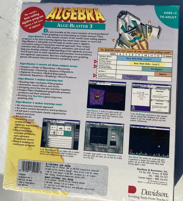 Davidson Alge-Blaster 3 Windows/Mac CD-ROM Big Box Algebra Homeschool ...