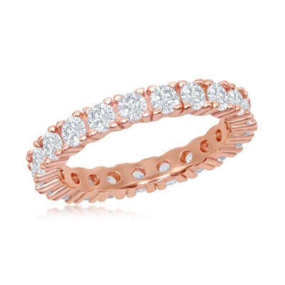 Sterling Silver 3mm CZ Eternity Band Ring - Rose Gold Plated | eBay