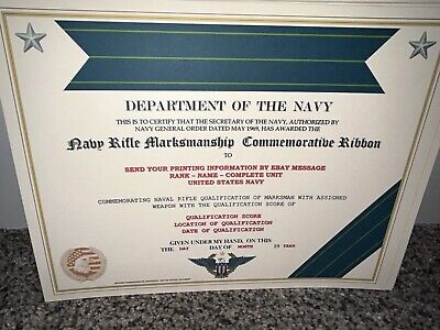 U.S. NAVY - RIFLE MARKSMAN RIBBON COMMEMORATIVE CERTIFICATE ~ W ...