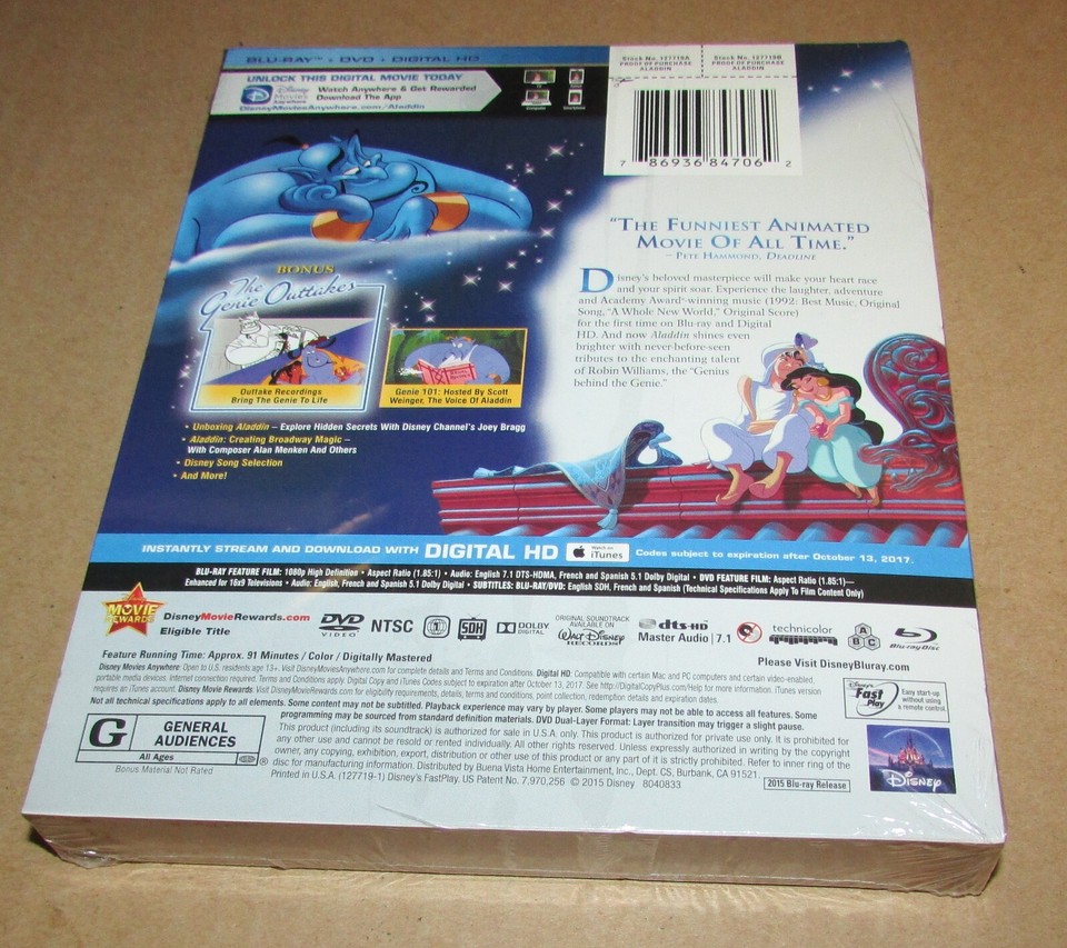 Disney Aladdin Blu-ray DVD, 2015, 2-Disc Set Diamond Edition Target ...