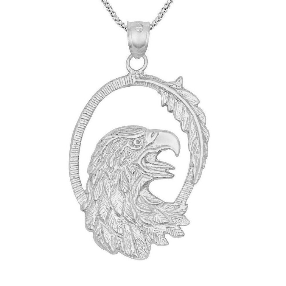 Sterling Silver Eagle Head Pendant, Made in USA, Italian Box Chain | eBay