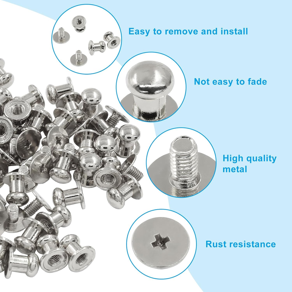 50 Set 6Mm round Head Button Studs, Solid Button Stud Screw Leather ...
