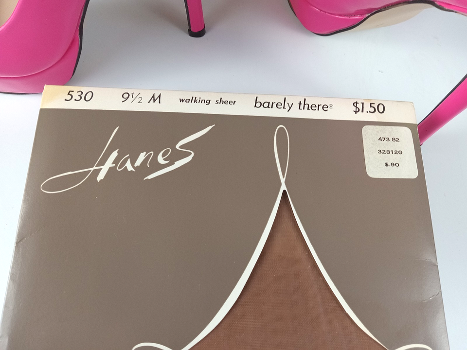 SZ 9.5 HANES VTG FLAT KNIT NYLON GARTER STOCKING 1 PR SEXY LEG LINGERIE ...