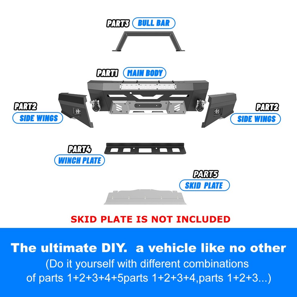 Front Bumper For 2024-2026 Tesla Cybertruck Bumper w/Bull Bar & Winch ...