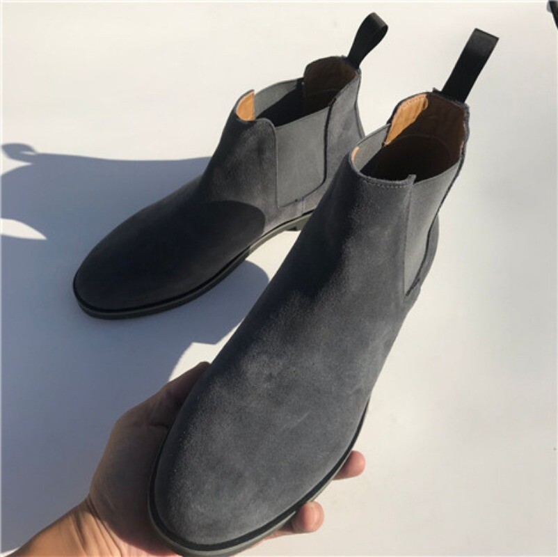British Pointed Toe Chelsea Boots Men's Ankle Boots Genuine Leather ...