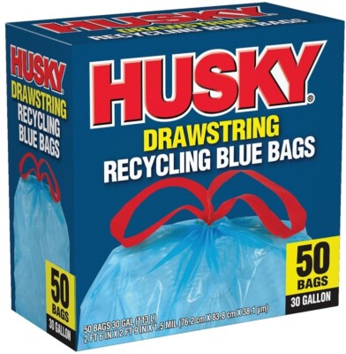 Husky 30 Gal Drawstring 50 Ct Blue Recycling Bag HK30DS050BU | eBay
