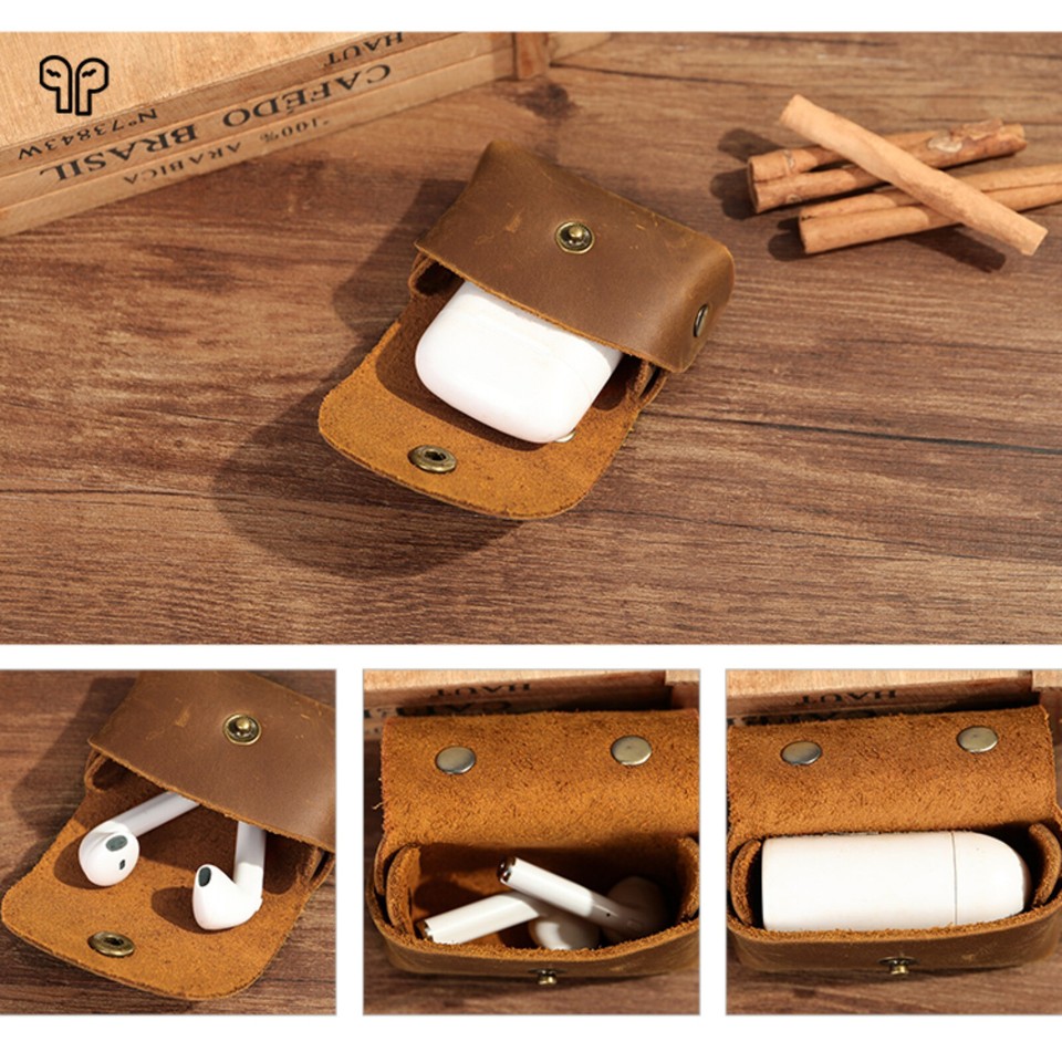 Vintage Leather Headphone Bag Cowhide Earphone Case Small Coin Pouch ...