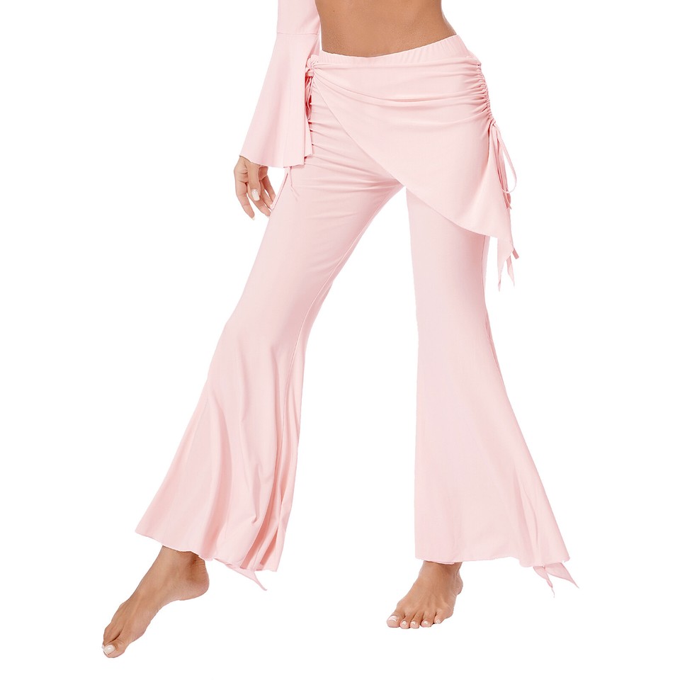 Womens Bottoms Wide Leg Belly Dance Elastic Waistband Pants Solid Color ...