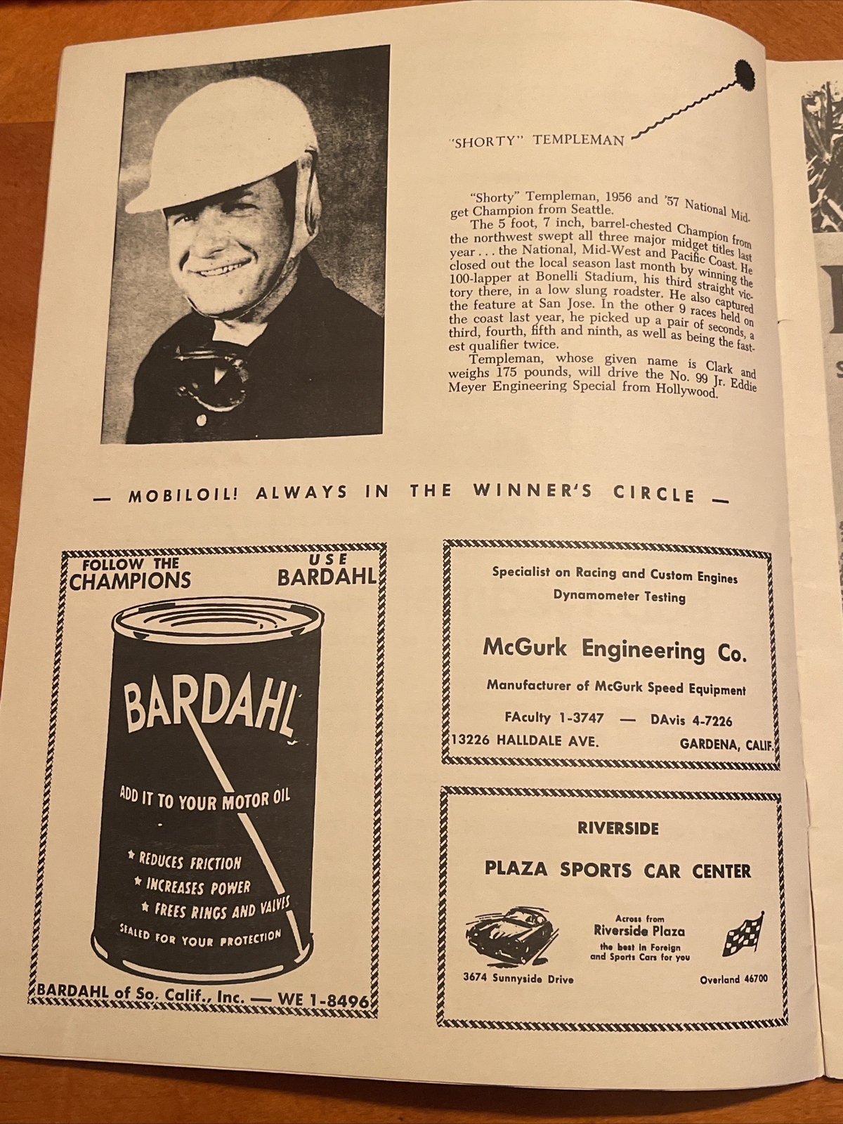 1958 Riverside Raceway CA USAC Midget Race Program, Won by Johnnie ...
