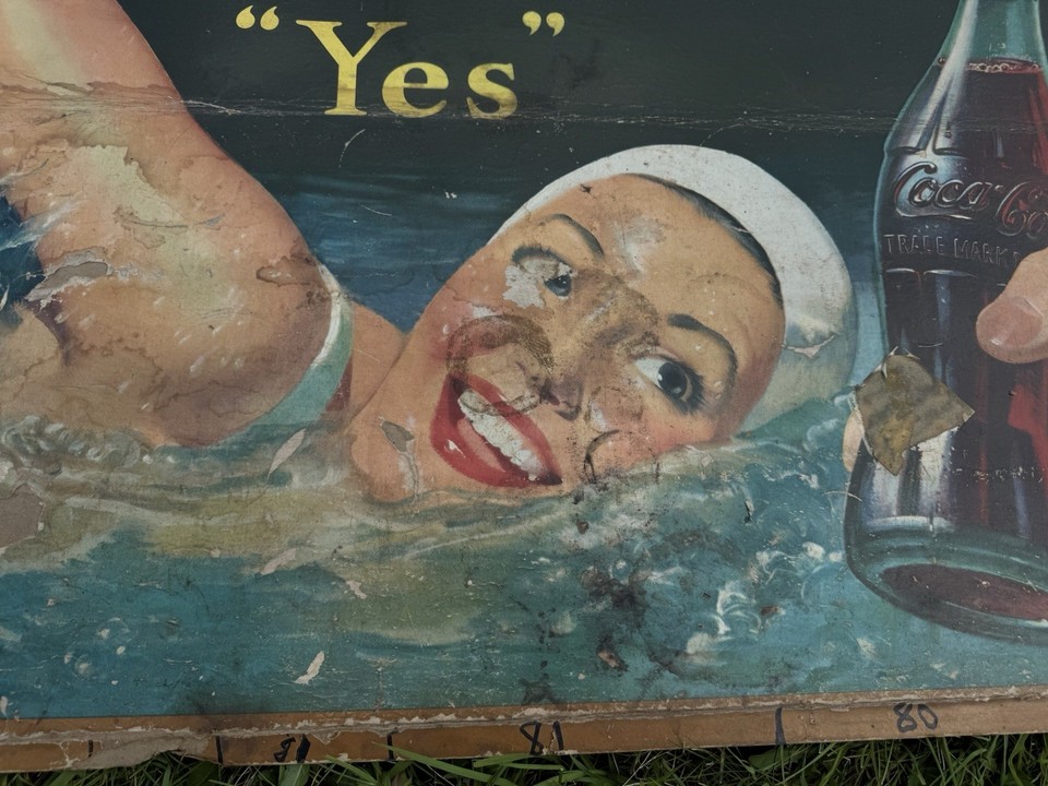 Vintage 1945 Original Coca Cola "Yes" Cardboard Litho Sign Girl ...