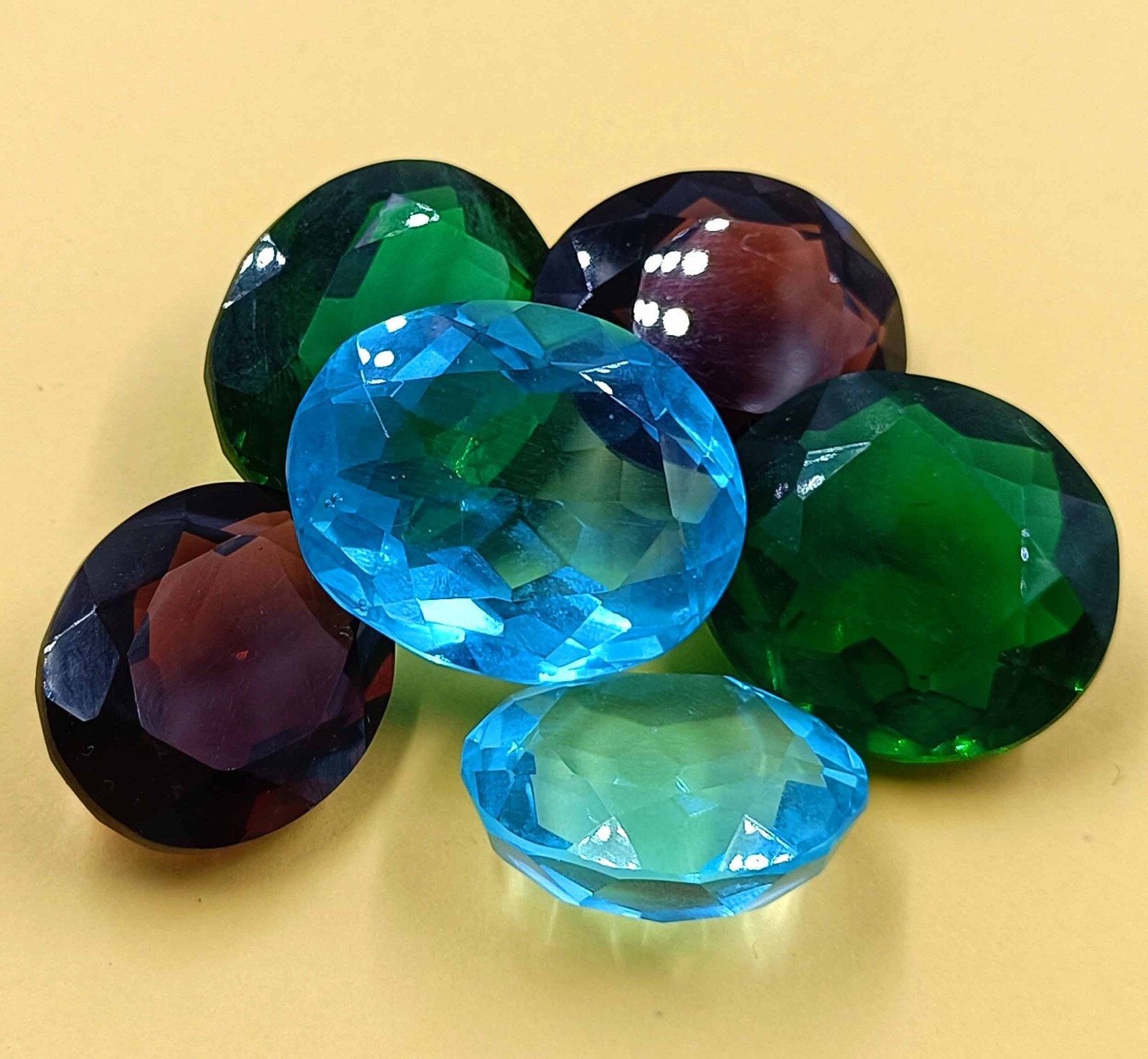 500Ct Green Moldavite, Blue Aquamarine, Purple Amethyst Oval Shape ...