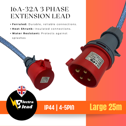 25M 3 PHASE EXTENSION LEAD 16A-32A | 4-5 PINS | 415V-IP44 SY CABLE ...