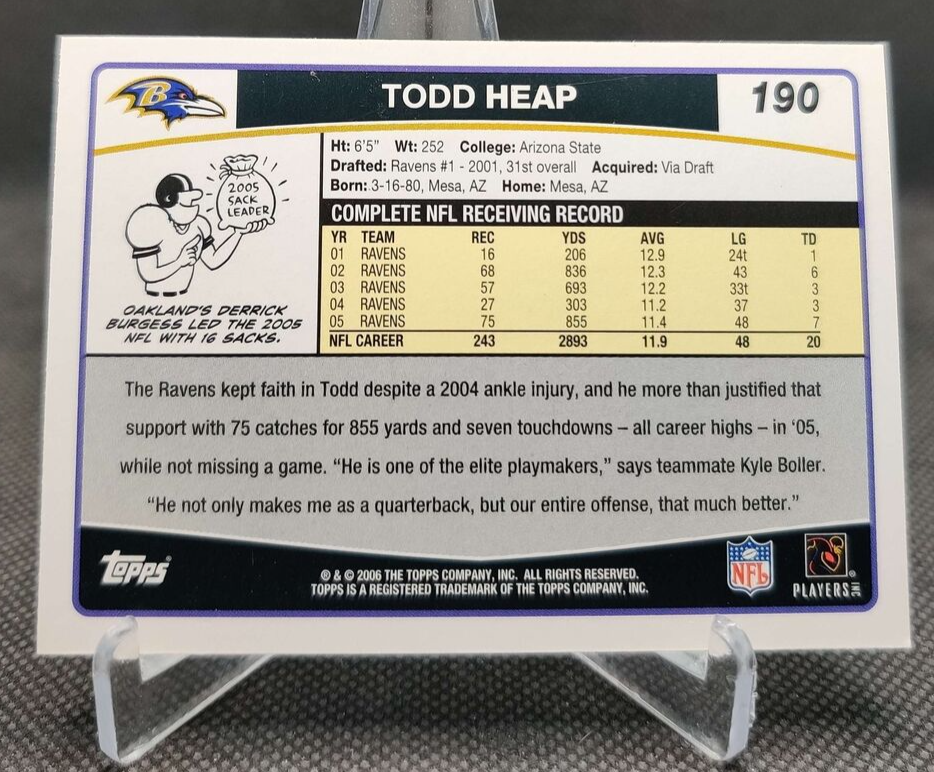 2006 Topps #190 Todd Heap Baltimore Ravens football card | eBay