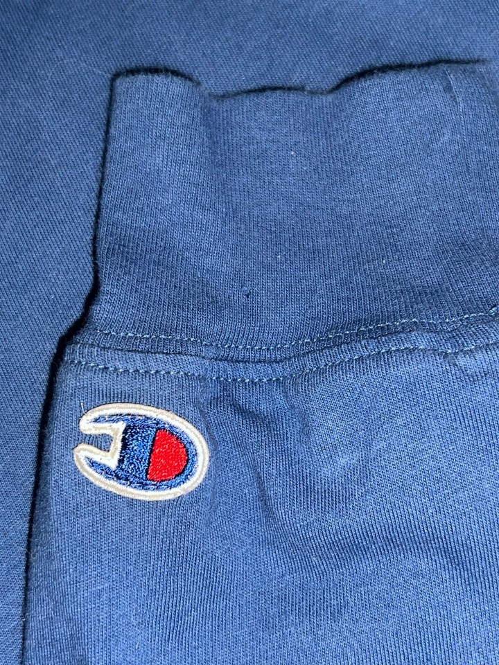 CHAMPION Shirt Mens (Med) Long Sleeve Navy Blue Spell out Logo Graphic ...