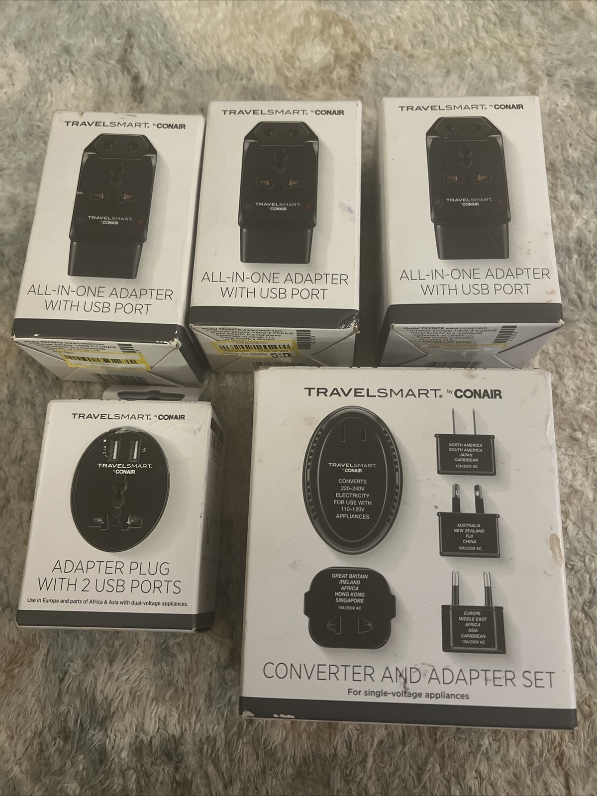 TravelSmart Conair Worldwide Adapter Set with USB Port Lot Of 5 (open ...