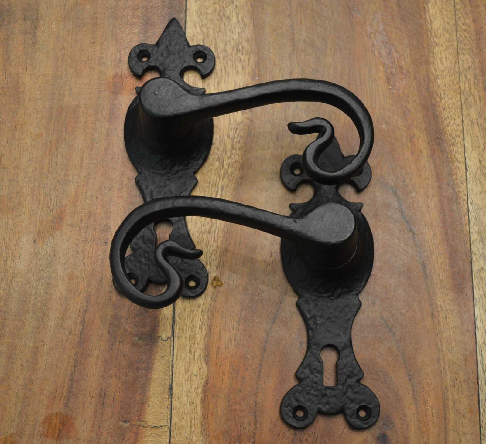 Large FDL Curly Tail Door Handles with Key Hole Black Cast Iron (LF5116 ...