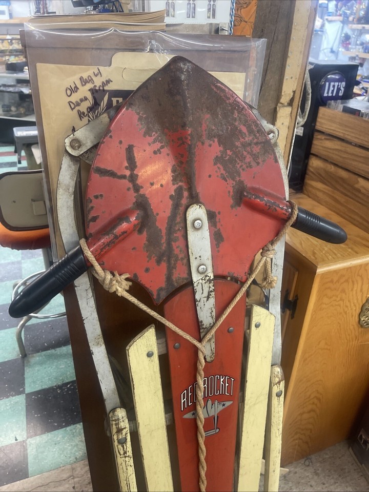 Vintage 1940's Red Rocket Sled w/ P-38 Lightning Plane Decal from WWII ...