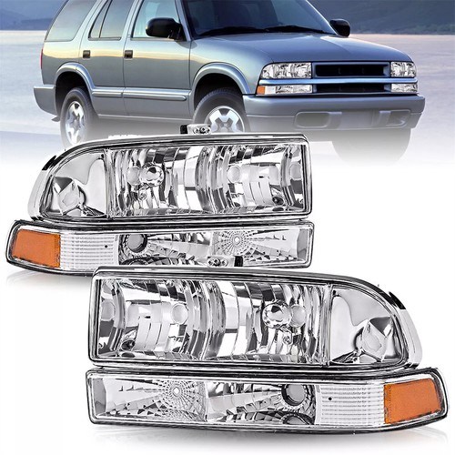Chrome Amber Corner Headlight For 98-04 CHEVY S10 BLAZER Factory Bumper ...