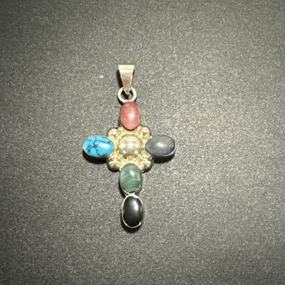 Sterling Silver 925, Sz 2.5"x1.25" Multi-stone Cross Pendant, 11.7g | eBay